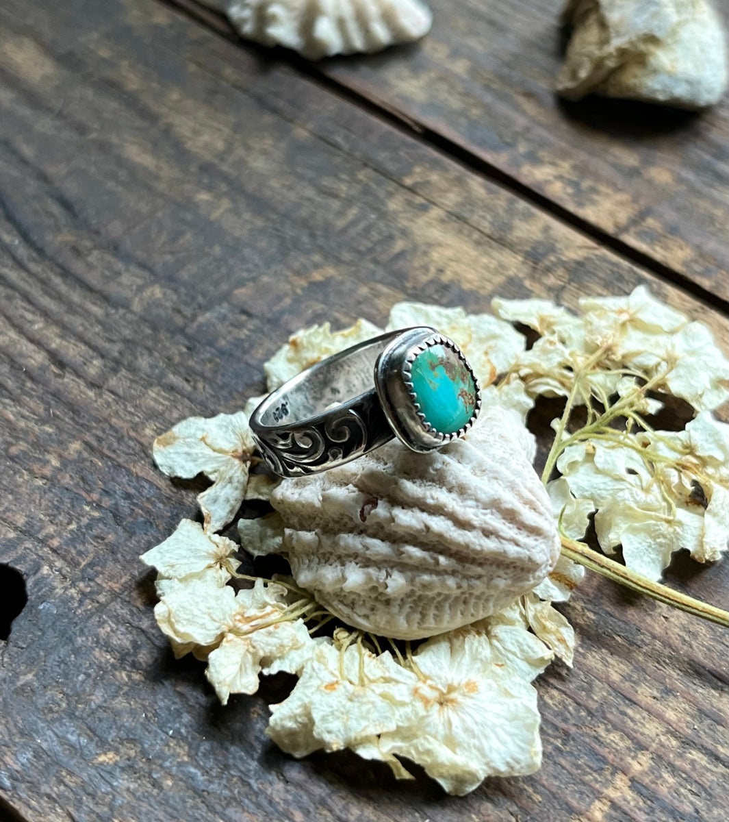 Aqua Blue Green Stone Mountain Turquoise Ring, Size 7 – Efflorescentmetals